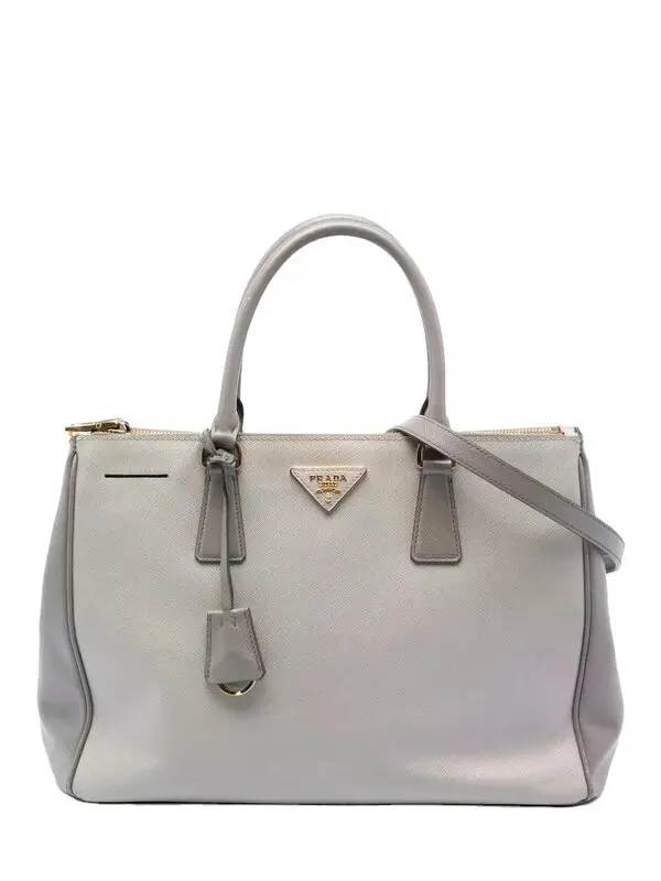 Prada Medium Saffiano Lux Galleria Double Zip Satchel - Grey