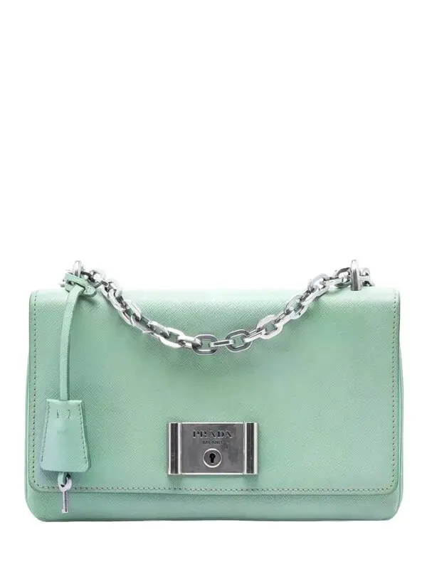 Prada Saffiano Lux Chain Lock Flap Crossbody Bag - Green