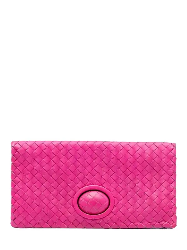 Bottega Veneta Nappa Intrecciato Turn Lock Clutch Bag - Pink