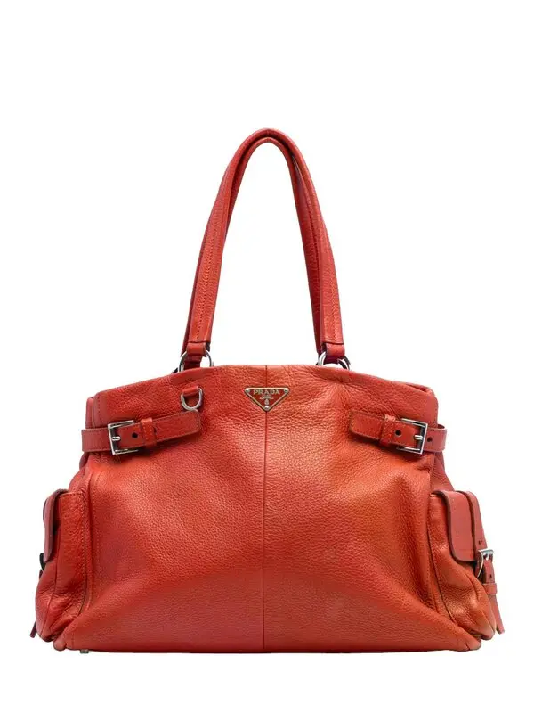 Prada 2013-2025 Vitello Daino Side Pocket Tote Bag - Orange