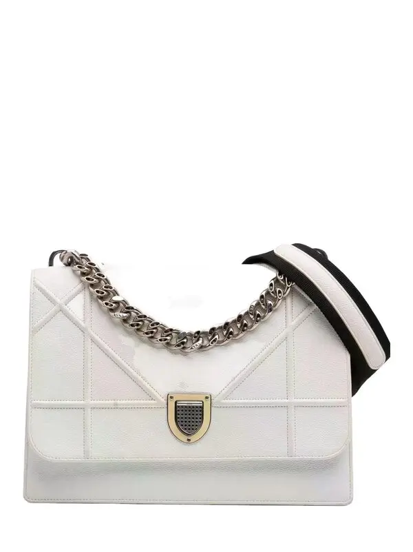 Dior 2016 Large Grained Calfskin Diorama Satchel - White