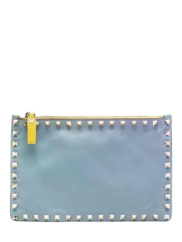 Valentino Garavani 2000-2017 Bicolor Leather Rockstud Clutch Bag - Blue