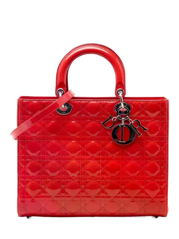 Dior 2010 Large Patent Cannage Lady Satchel - Red
