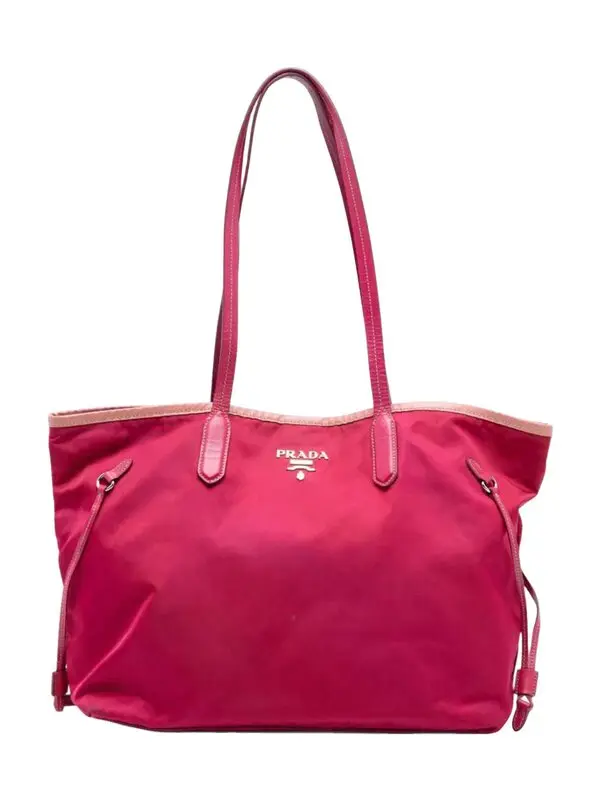 Prada Saffiano Trimmed Tessuto Open Convertible Tote Satchel - Pink