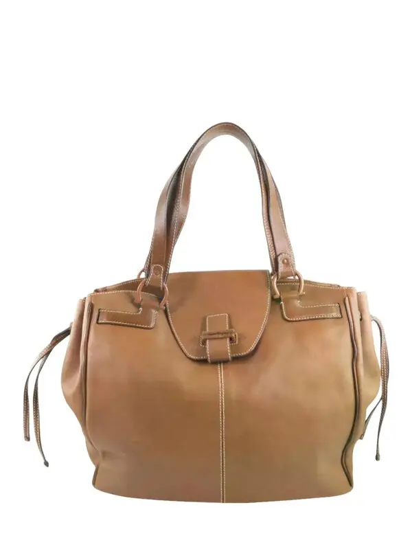 FERRAGAMO Leather Gancini Tote Bag - Brown