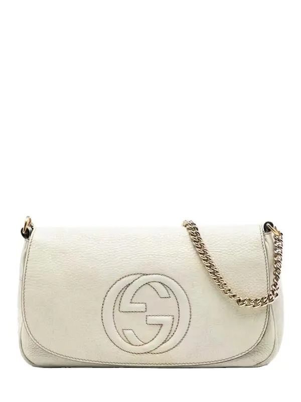 Gucci Medium Leather Soho Chain Flap Crossbody Bag - White