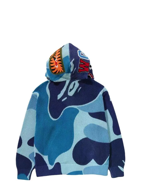 A BATHING APE Camo Crochet Shark Hoodie - Blue