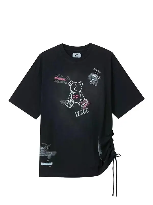 Izzue Graphic-print T-shirt With Drawstring Detail - Black