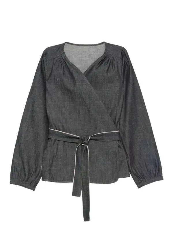 NINE:INTHE:MORNING V-neck Tie-fastening Blouse - Grey