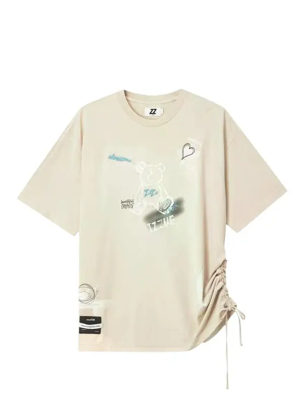 Izzue Graphic-print T-shirt With Drawstring - Neutrals