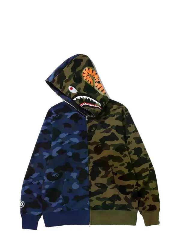 A BATHING APE Split Camo Shark Full-zip Hoodie - Blue