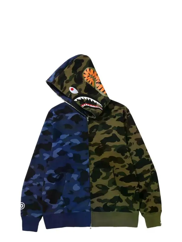 A BATHING APE Split Camo Shark Full-zip Hoodie - Blue