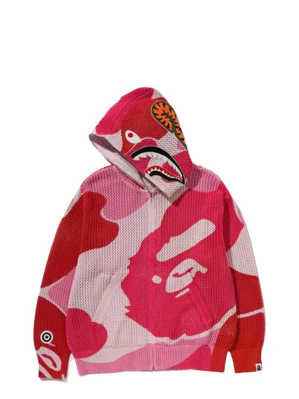 A BATHING APE Camo Crochet Shark Hoodie - Pink
