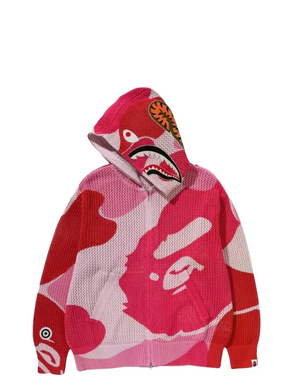 A BATHING APE Camo Crochet Shark Hoodie - Pink