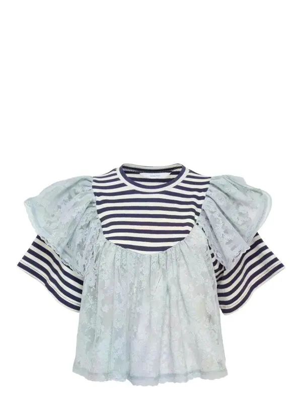 PUSHBUTTON Striped Lace Top - Blue