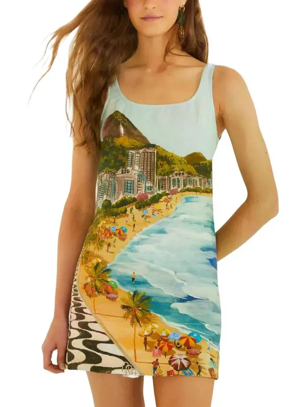 Farm Rio Copacabana-print Mini Dress - Blue