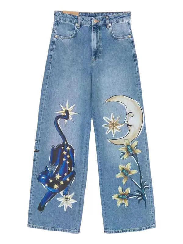 Farm Rio Graphic Print Wide-leg Jeans - Blue