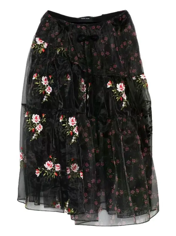 Simone Rocha Floral Tiered Midi Skirt - Black
