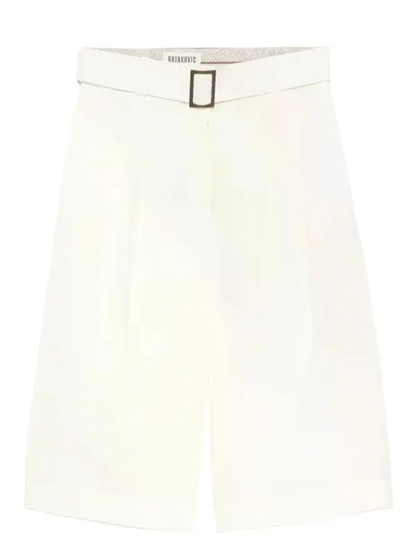 BATAKOVIC Buckle Pleated Textured Shorts - Neutrals