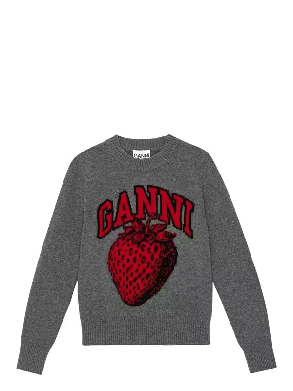 GANNI Intarsia-knit Logo Jumper - Grey