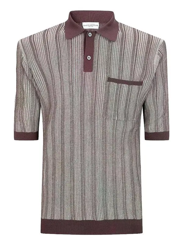 BALLANTYNE Striped Chest-pocket Polo Shirt - Brown