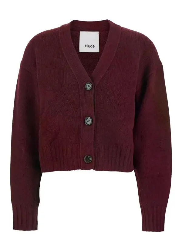 ALLUDE Button V-neck Cardigan - Red