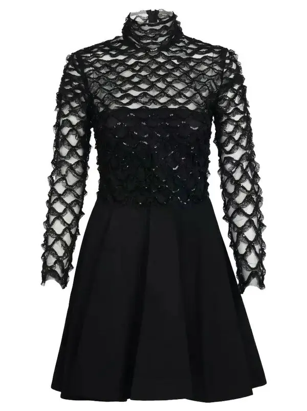 Valentino Garavani High-neck Lace Mini Dress - Black