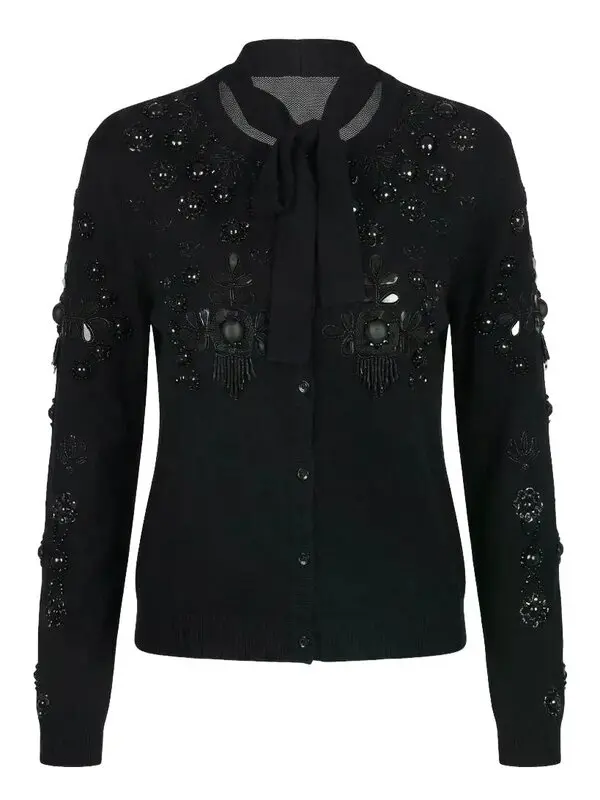 Valentino Garavani Beaded Bow Cardigan - Black