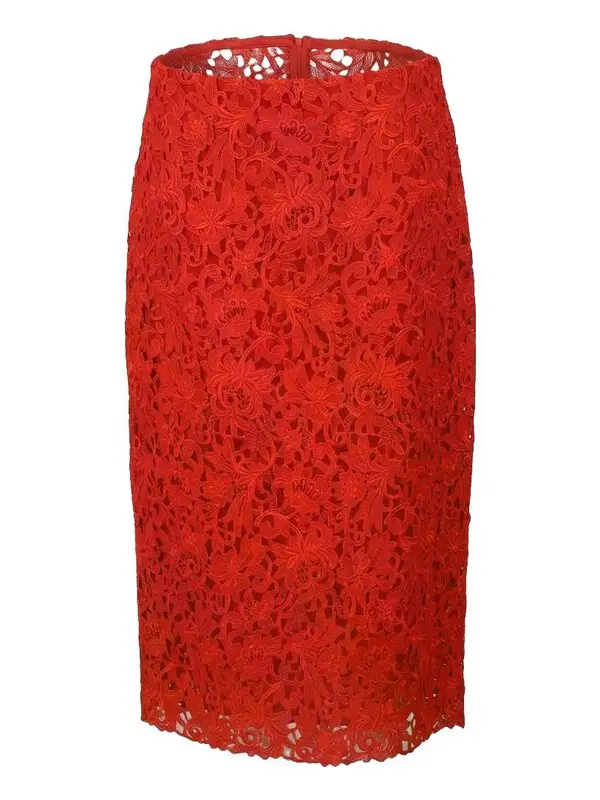 Valentino Garavani Floral Lace Skirt - Red