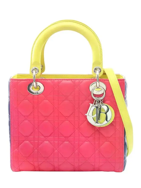 Dior 2013 Medium Tricolor Lambskin Cannage Lady Handbag - Pink