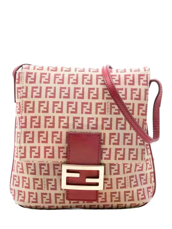 Fendi 2000-2010 Zucchino Canvas Flap Crossbody Bag - Red