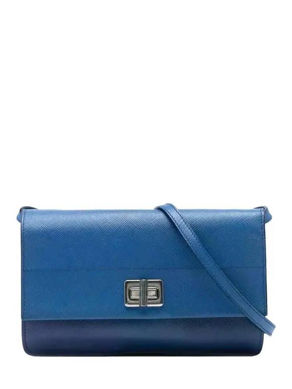 Prada Saffiano Turn Lock Wallet On Strap Crossbody Bag - Blue