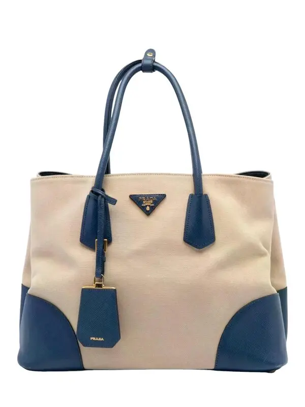 Prada Large Canapa And Saffiano Double Satchel - Blue