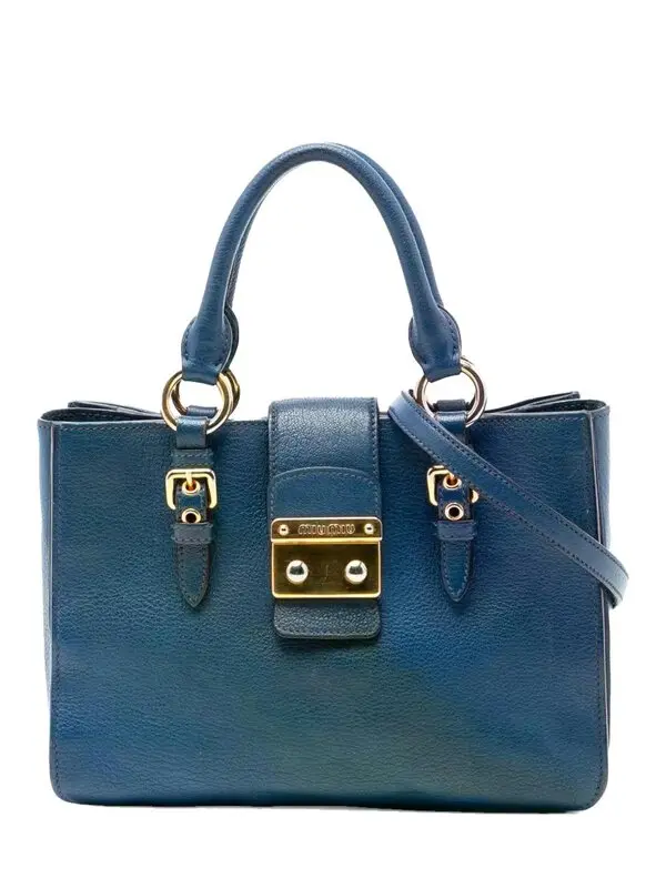 Miu Miu 2010-2026 Goatskin Madras Satchel - Blue