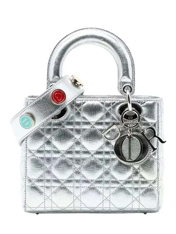 Dior 2017 Small Metallic Grained Calfskin Cannage My Abcdior Lady Satchel - Silver