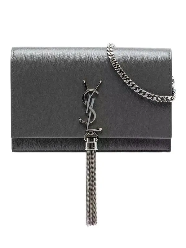 Saint Laurent Grain De Poudre Monogram Kate Tassel Wallet On Chain - Grey