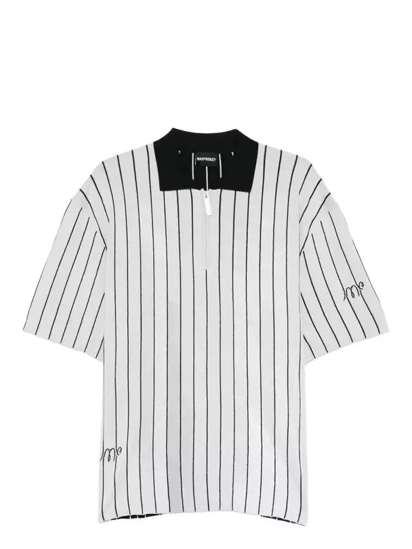 MADFRENZY Mf Striped Zip Polo Shirt - Grey