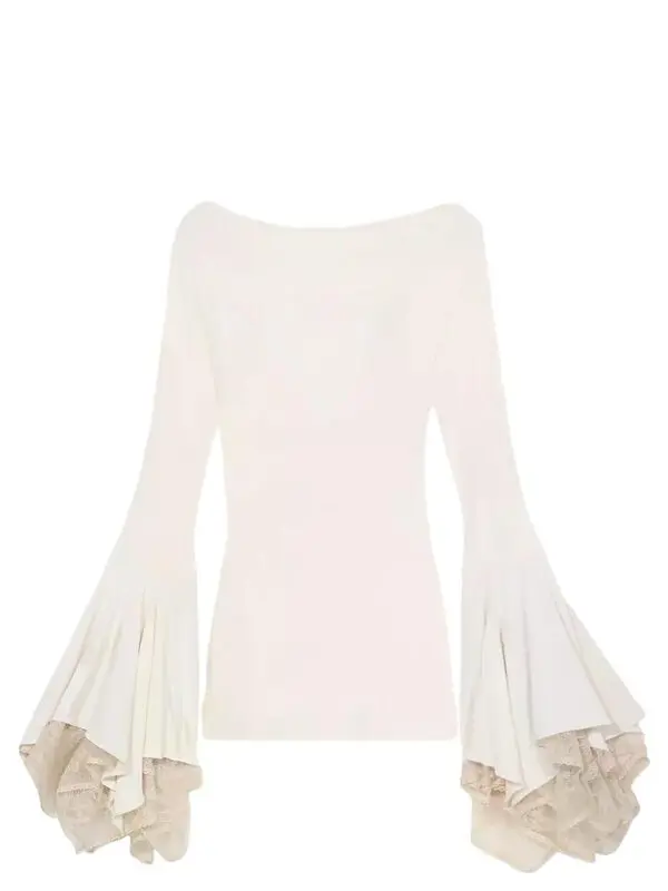 Blumarine Lace-trimmed Flared-sleeve Mini Dress - Neutrals