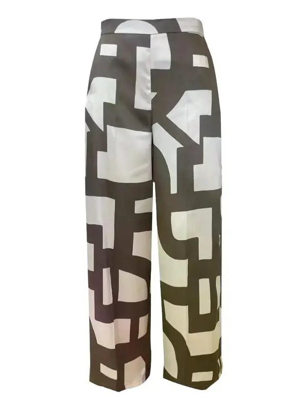 Marella Geometric Print Wide Leg Trousers - Grey