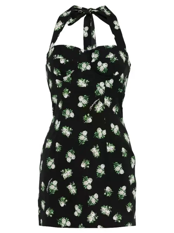 Dolce & Gabbana Halterneck Floral Mini Dress - Black