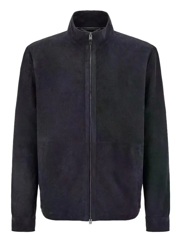 Canali Zip-up Leather Jacket - Blue