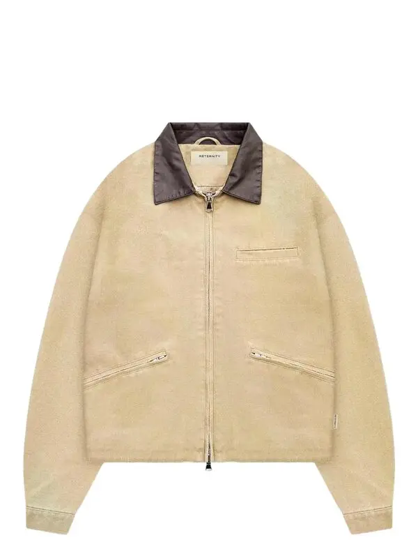 RETERNITY Embroidered Jacket With Leather Collar - Neutrals