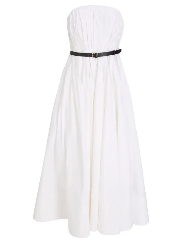 Simkhai Thalia Strapless Pintucked Cotton-poplin Midi Dress - White