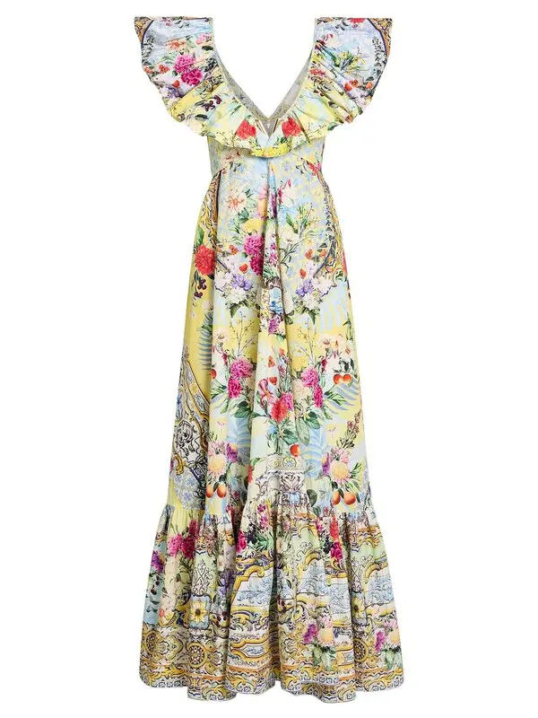 Camilla Printed Cotton-poplin Maxi Dress - Yellow