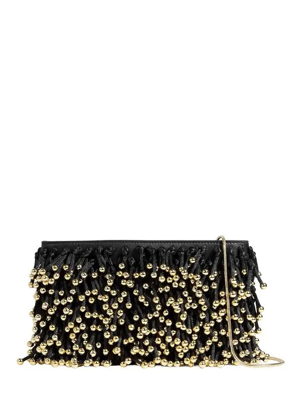 Simkhai Reese Fringed Beaded Leather Clutch - Black