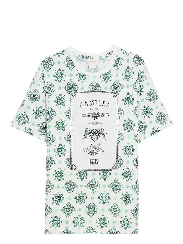 Camilla Crystal-embellished Printed Cotton-jersey T-shirt - Green