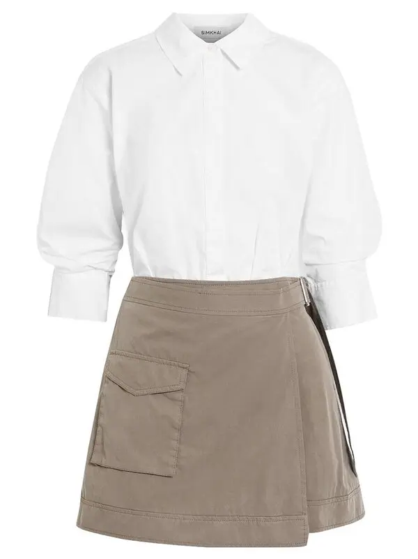Simkhai Cotton And Tencel™-blend Mini Shirt Dress - Taupe