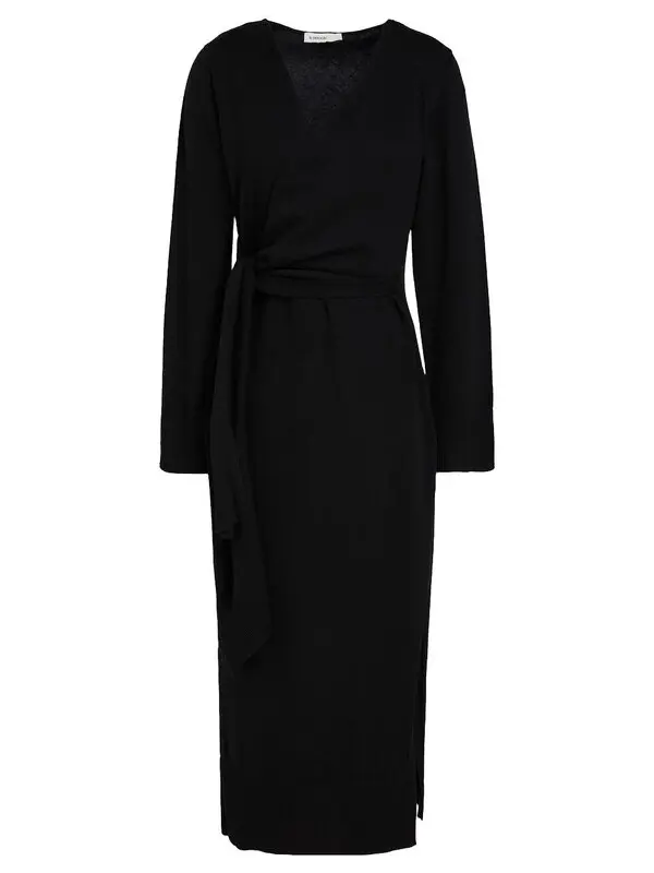 Simkhai Cotton And Cashmere-blend Midi Wrap Dress - Black