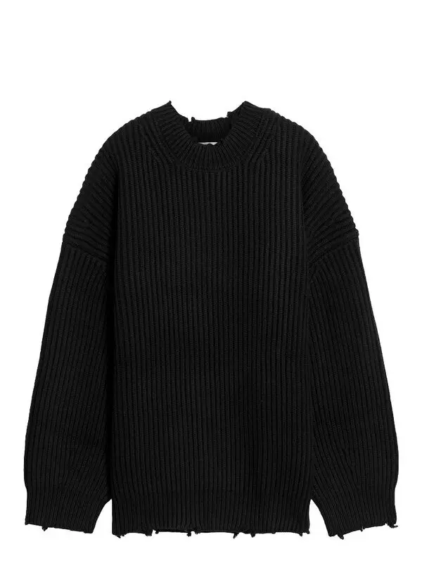 Simkhai Willa Distressed Ribbed Wool Sweater - Black