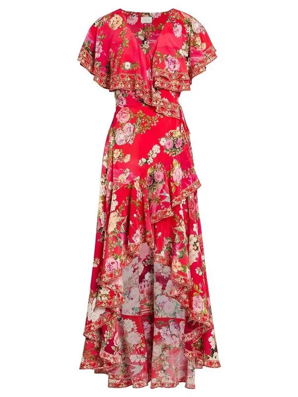 Camilla Crystal-embellished Floral-print Maxi Wrap Dress - Red